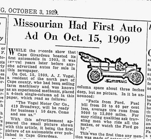 Cape's First Car: 1904; First Crash: 1910 - Cape Girardeau History and ...